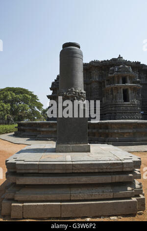 Carved pillar at hoysaleswara temple ; Halebid Halebidu ; Hassan ...