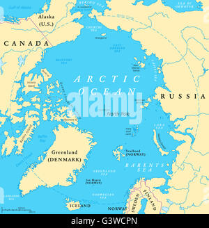 Arctic region political map with countries, capitals, national borders ...
