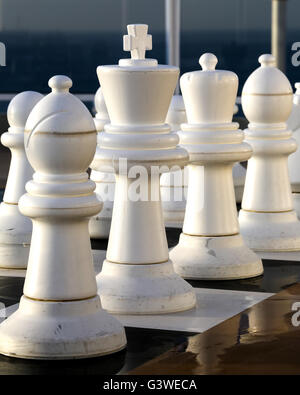 Giant chess pieces on deck of P&O Arvia cruise ship, Lesser Antilles ...