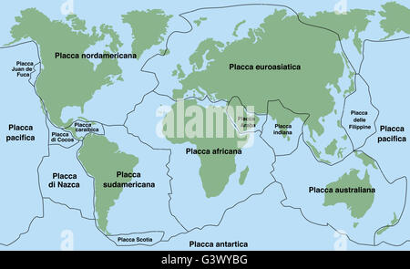 Plate tectonics - world map with major an minor plates Stock Photo - Alamy