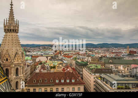 aerial of Vienna, Austria in panoramic view with river Danube Stock ...