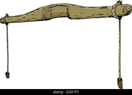 Cartoon sketch of 18th century carved wooden yoke with rope holding two ...