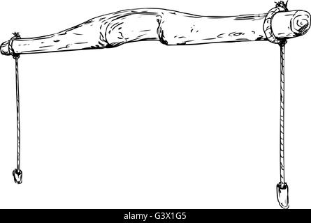 Cartoon sketch of 18th century carved wooden yoke with rope holding two ...