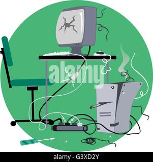 Broken Computer cracked screen PC isolated. data processor Vector ...