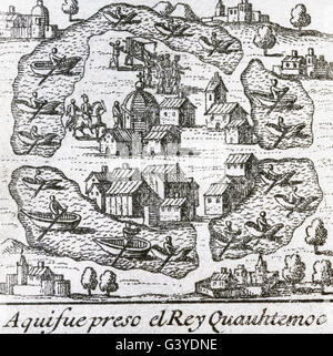 Cuauhtemoc, last emperor of the Aztec, 1522. Hand-colored woodcut Stock ...