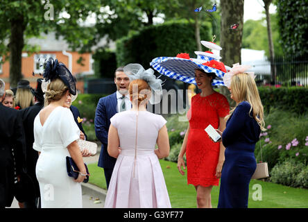 Model Fiona Fudge arrives on day three of Royal Ascot 2016, at Ascot ...
