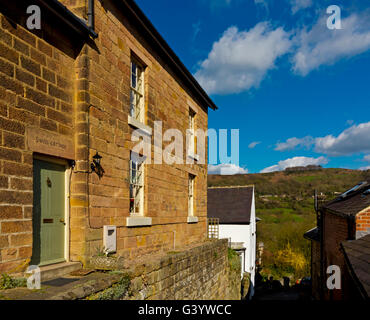 View of houses and River Derwent gorge in Matlock Bath a village in the ...