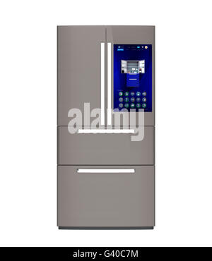 Smart refrigerator with LCD screen for monitoring. User can chat to ...
