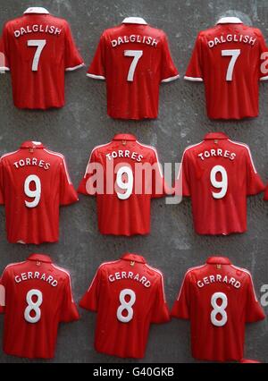 Pin badges for sale outside of Anfield ahead of the match, during the ...