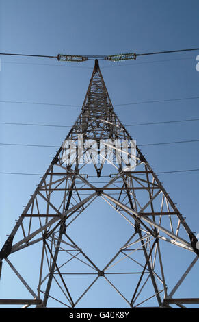 looking up at an electricity pylon Stock Photo - Alamy