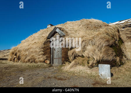 Replica of Viking longhouse, Eiríksstaðir, Iceland Stock Photo - Alamy