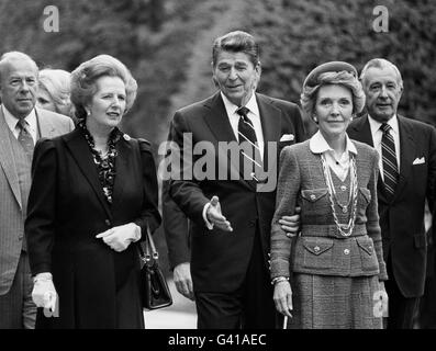 . Ronald Reagan talking with Prime Minister Margaret Thatcher in the ...