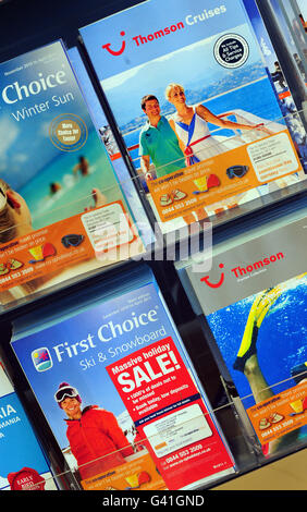 Generic view of holiday brochures. Thompson travel and First Choice are ...