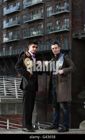 Amir Khan and Paul McCloskey (right) during the press conference in The ...