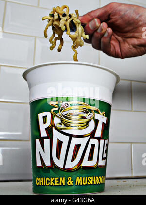 A Unilever Pot Noodle (Chicken and Mushroom flavour) in the process of ...