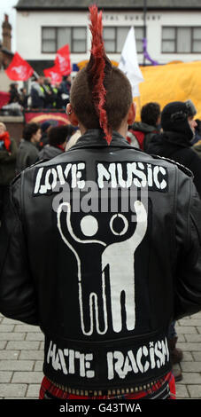 Luke Remon, 18, looks on during the Unite Against Fascism Protest in ...