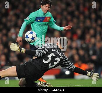 Barcelona's Lionel Messi takes a shot during the Champions League group ...