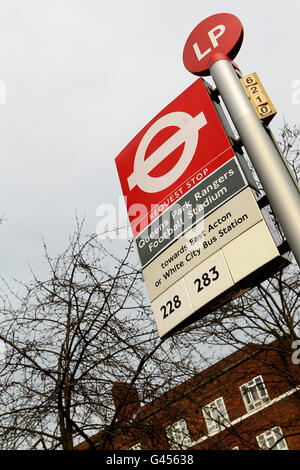 Bus stop outside Loftus Road Stadium before the Sky Bet Championship ...