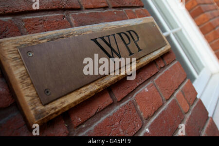 A general view of signage outside the WPP offices in Farm Street ...