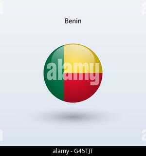 Benin waving flag, round circle sticker badge, heart shaped icon, map pin. Dahomey flag buttons ...
