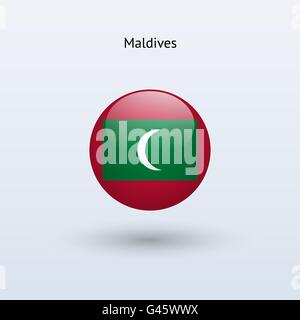 Maldives waving flag, round circle sticker badge, heart shaped icon ...