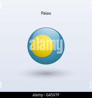 Palau waving flag, round circle sticker badge, heart shaped icon, map ...