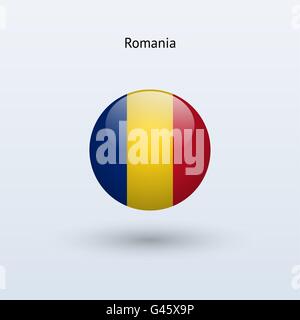Romania waving flag, round circle sticker badge, heart shaped icon, map ...