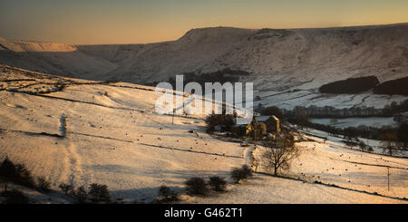 Farm and winter snow, Greenfield, Saddleworth, UK, near sunset Stock ...