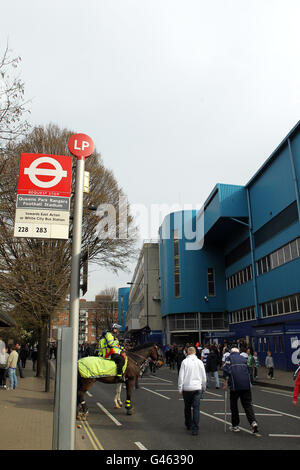 Bus stop outside Loftus Road Stadium before the Sky Bet Championship ...