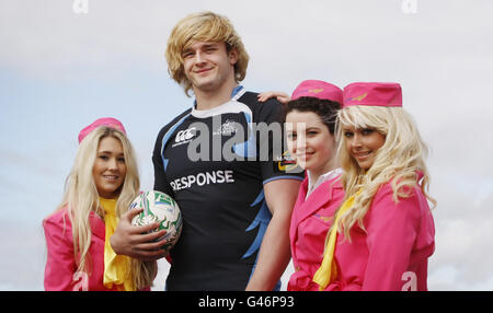 Glasgow's Richie Gray poses with models dressed as stewardesses, (from ...