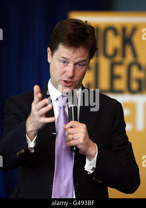 Nick Clegg answers questions during a Q&A meeting at the Walker's ...