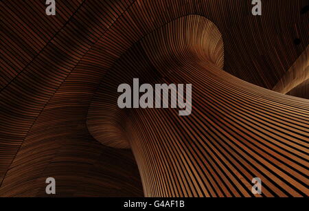 Interior of the Senedd building of the Welsh Assembly showing the ...