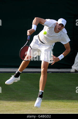 USA's John Isner in action against France's Adrian Mannarino Stock ...