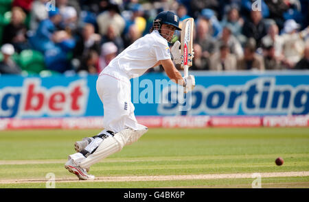 England's Alastair Cook bats during day three of the Specsavers Second ...