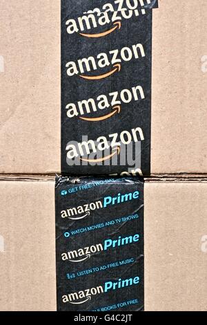 An Amazon Prime box with Amazons signature tape Stock Photo - Alamy