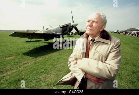 Wing Commander George Unwin at the Imperial War Museum, Duxford today ...