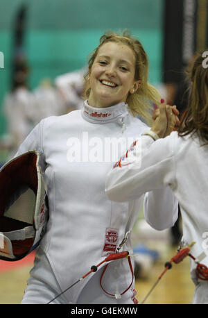 Great Britain's Freyja Prentice celebrates as she crosses the finish ...