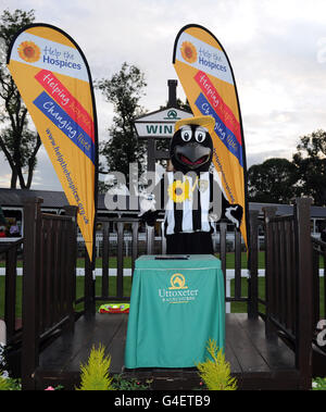 Notts County mascot Mr Magpie (centre) celebrates winning The Sunflower ...