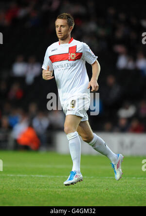 Milton Keynes Dons' Dean Bowditch celebrates scoring the winning ...