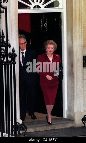 Margaret Thatcher leaving No 10 Downing Street for the last time in ...