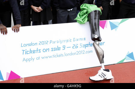 A view of a prosthetic leg next to an advert for Paralympics Games ...