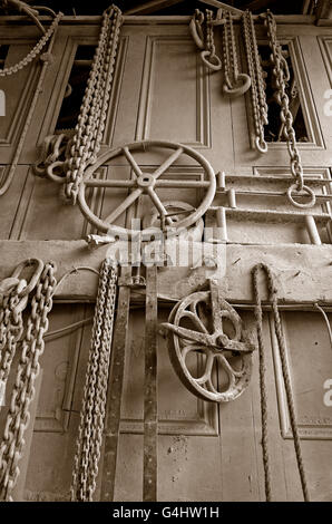 Stonemasons Workshop tools and chains covered in years of fine dust ...