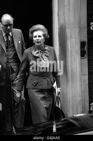Margaret Thatcher leaving No 10 Downing Street clinging to power prior ...