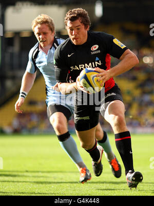 Alex Goode of Saracens scores a try to make the score 50-7 during the ...