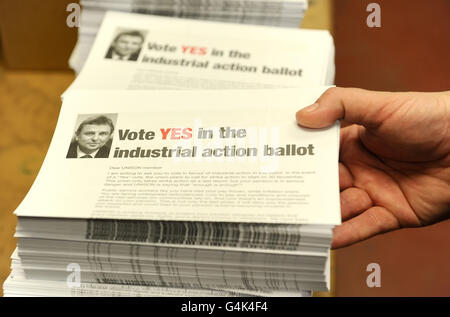 Leaflets and Unison Ballot papers are prepared in north London, as more ...