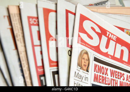 The "red top" tabloid national newspapers The Sun, Daily Mirror & Daily ...