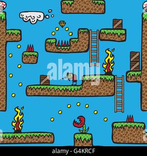 Seamless platformer videogame hand drawn background Stock Vector Image ...