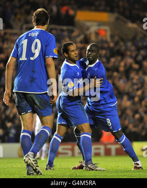 Jean Beausejour (right) celebrates scoring Birmingham's opening goal ...