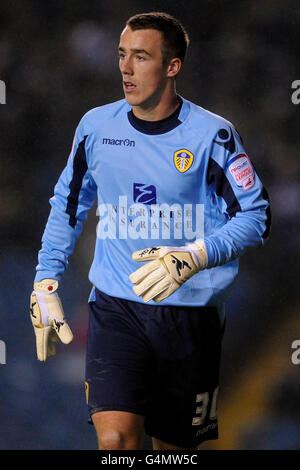 Leeds United goalkeeper Alex Cairns arrives during the Premier League ...