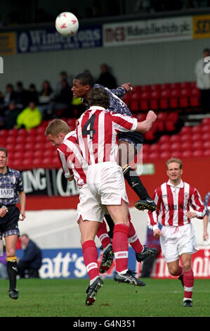 Ian Cranson, Stoke City gets past Wolves Don Goodman with the ball ...